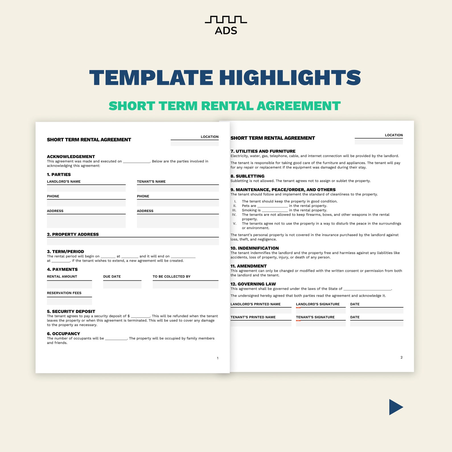 Printable Short Term Rental Agreement + Booking Form Included ...