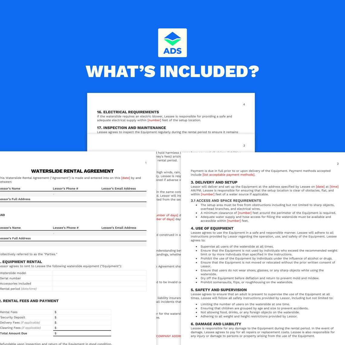 Waterslide Rental Agreement Inflatable Waterslide Rental Contract ...