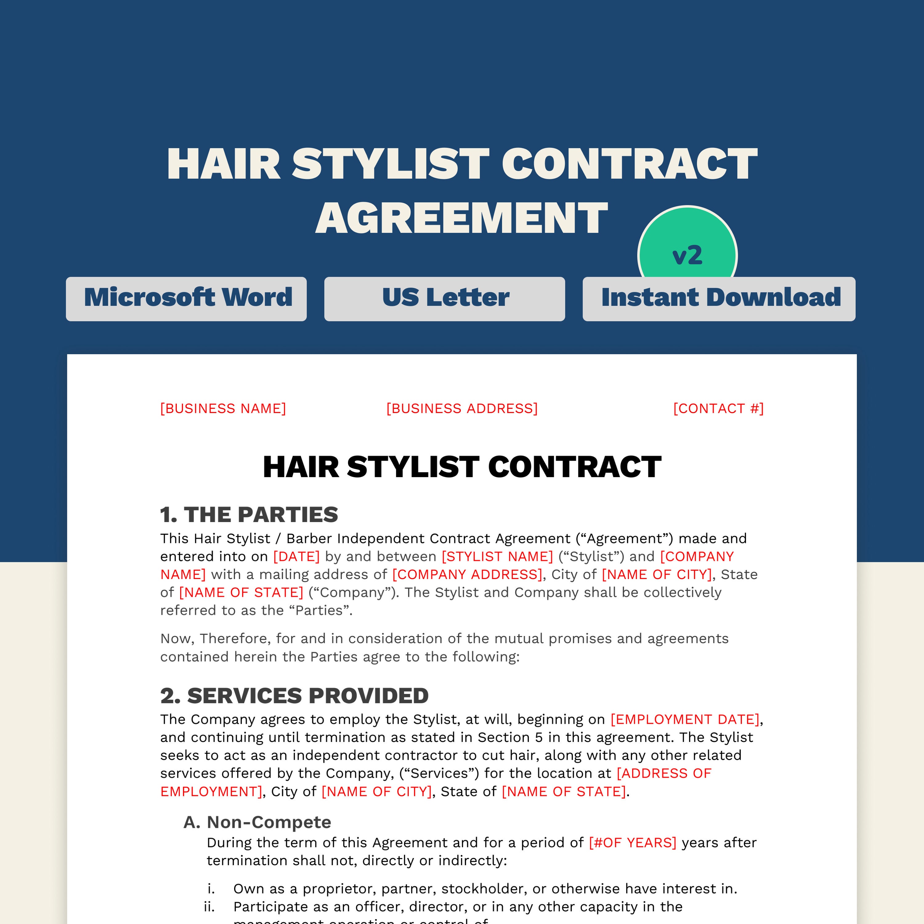 Hair Stylist Contract Agreement Template: Printable & Editable (letter ...