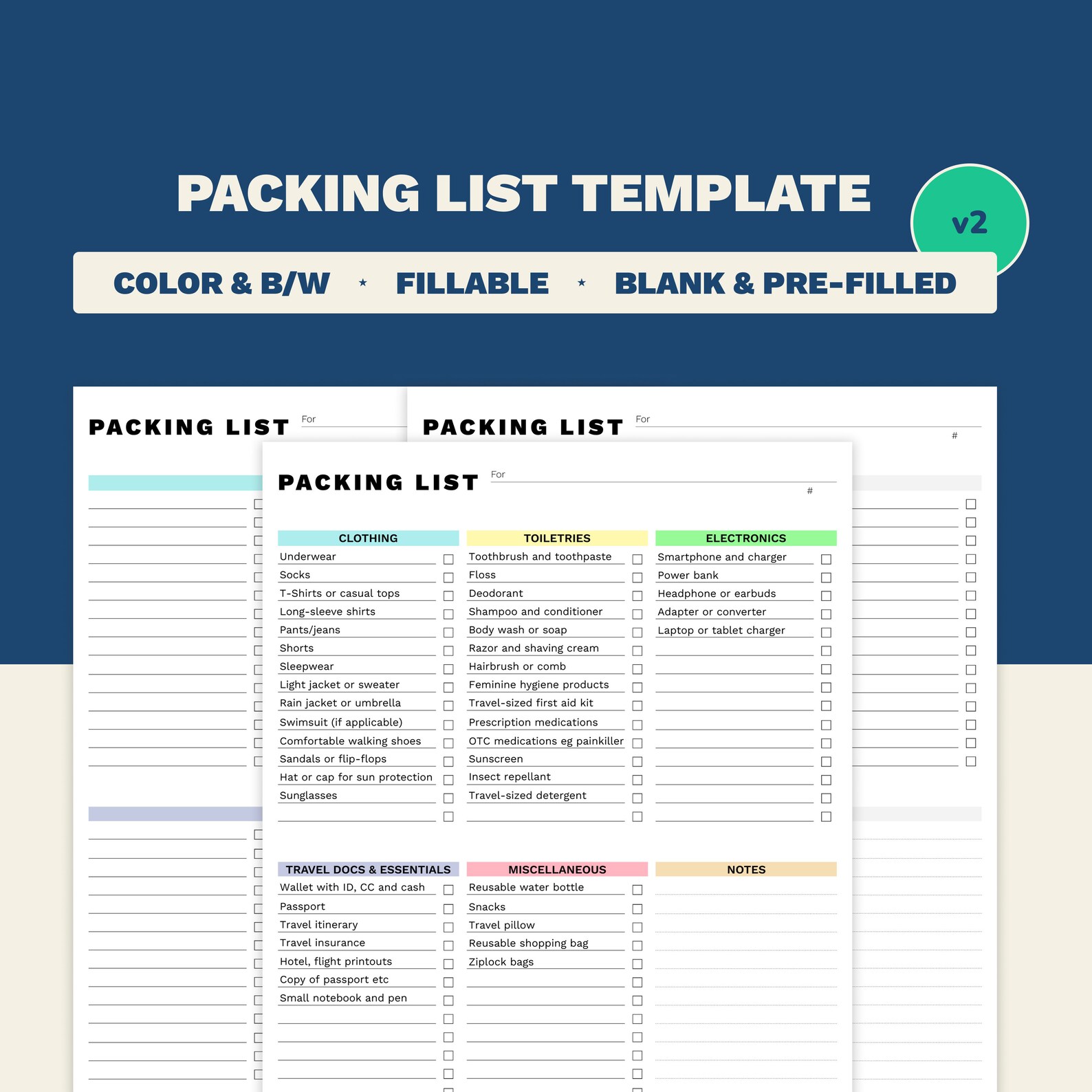 Packing List Template PDF Printable and Editable Letter Size Colored ...
