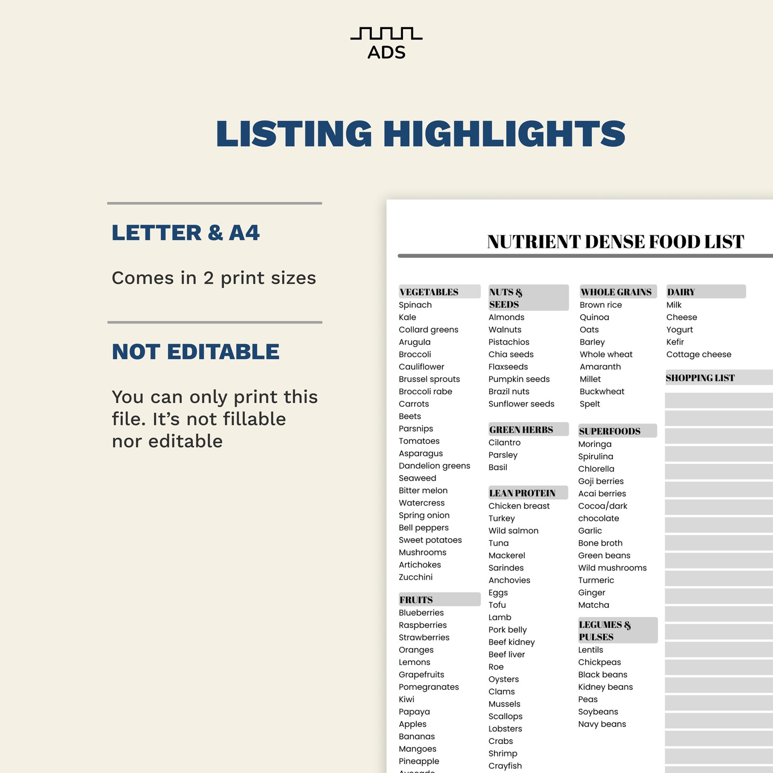 Nutrient Dense Food List Printable PDF Goodnotes, Notability Compatible ...