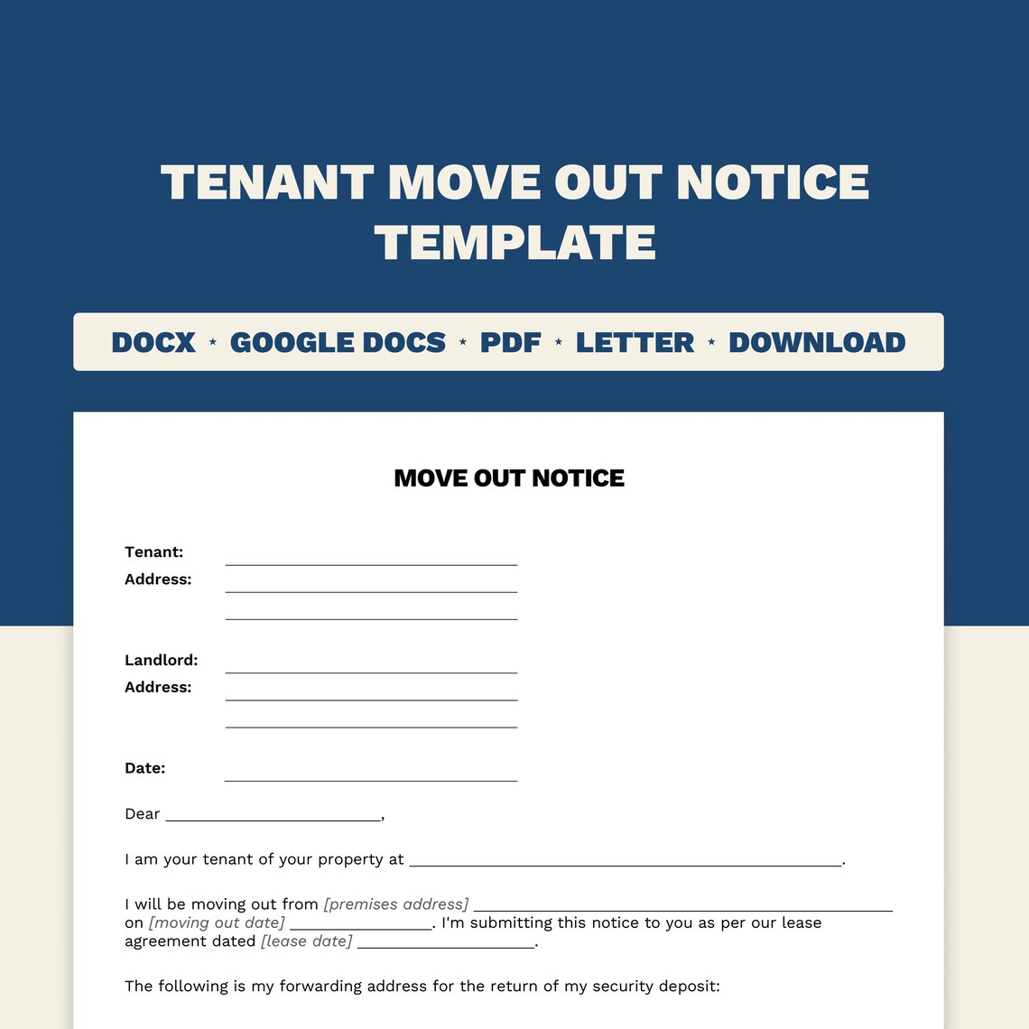 Tenant Move Out Letter Template Notice to Vacate Tenant to Landlord ...
