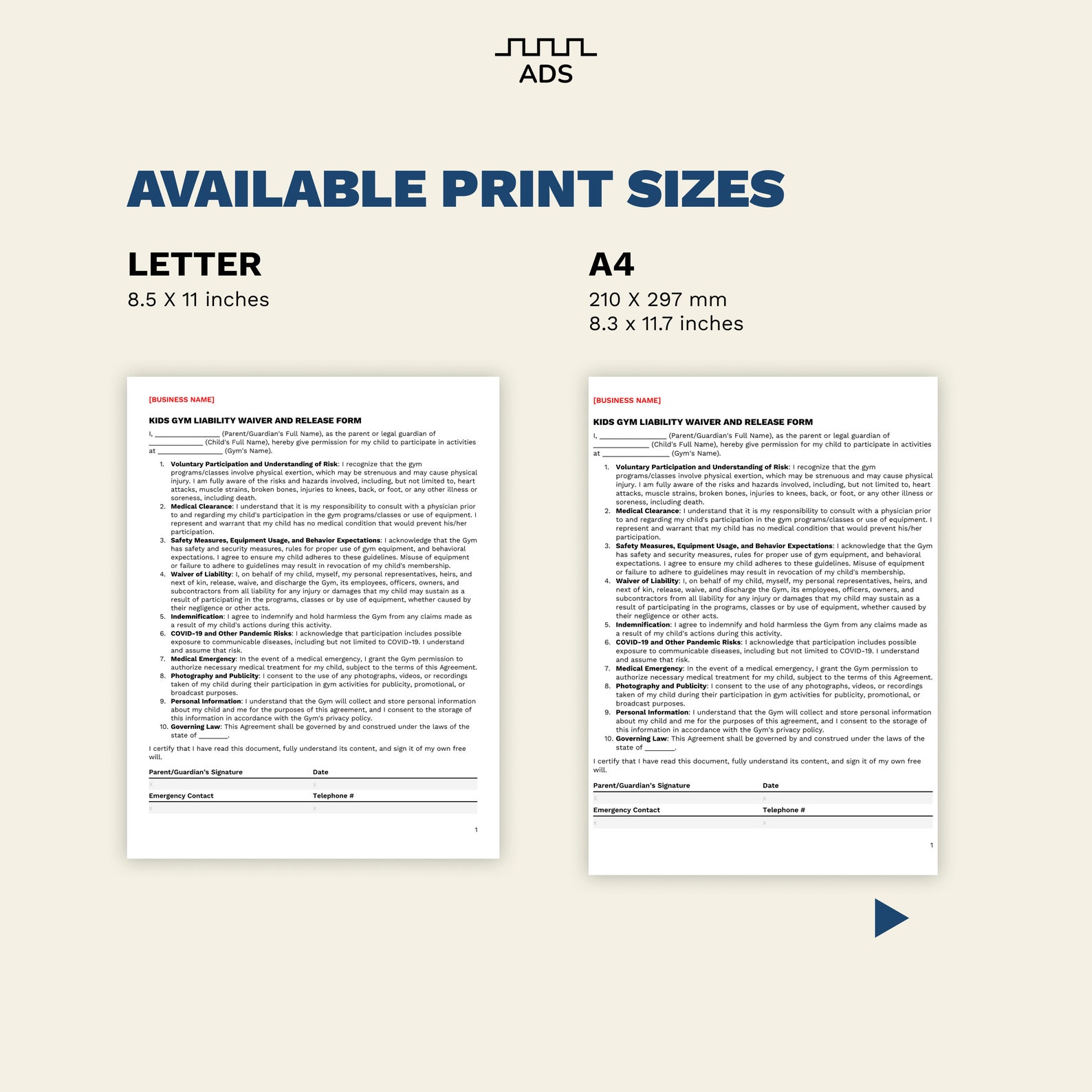 Kids Gym Liability Waiver Template | Microsoft Word + Google Docs ...