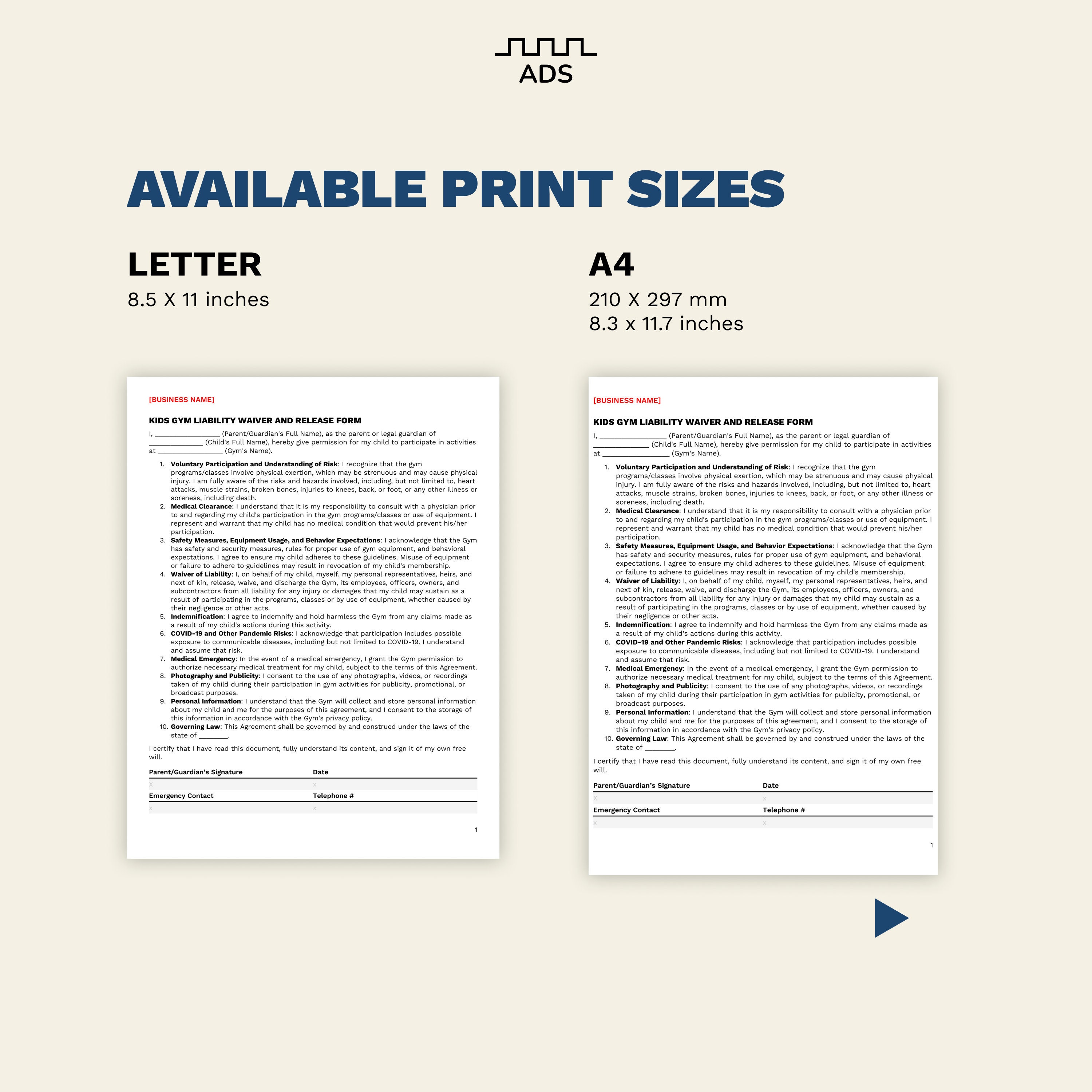 Kids Gym Liability Waiver Template | Microsoft Word + Google Docs ...