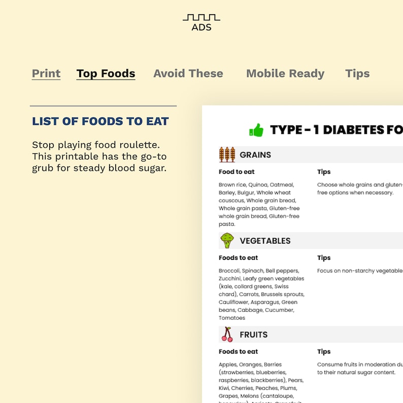 Type 1 Diabetes Food List | T1D Food Guide | DM 1 Foods to Eat and ...