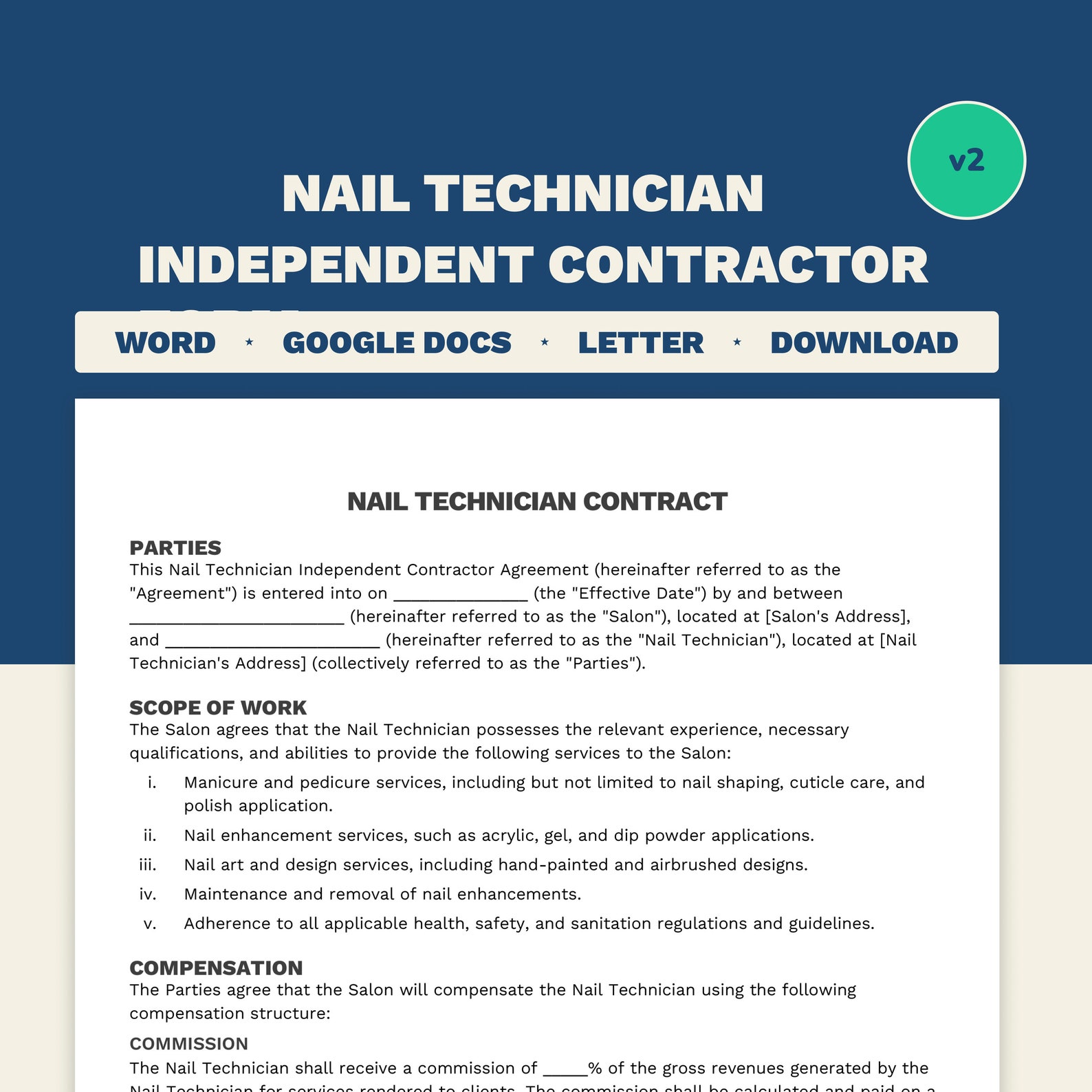 Nail Technician Independent Contractor Form | Nail Tech Employment ...