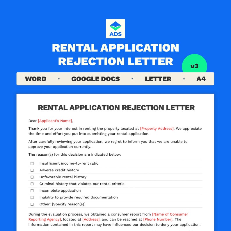 Rental Application Rejection Letter Template | Tenant Denial Letter ...