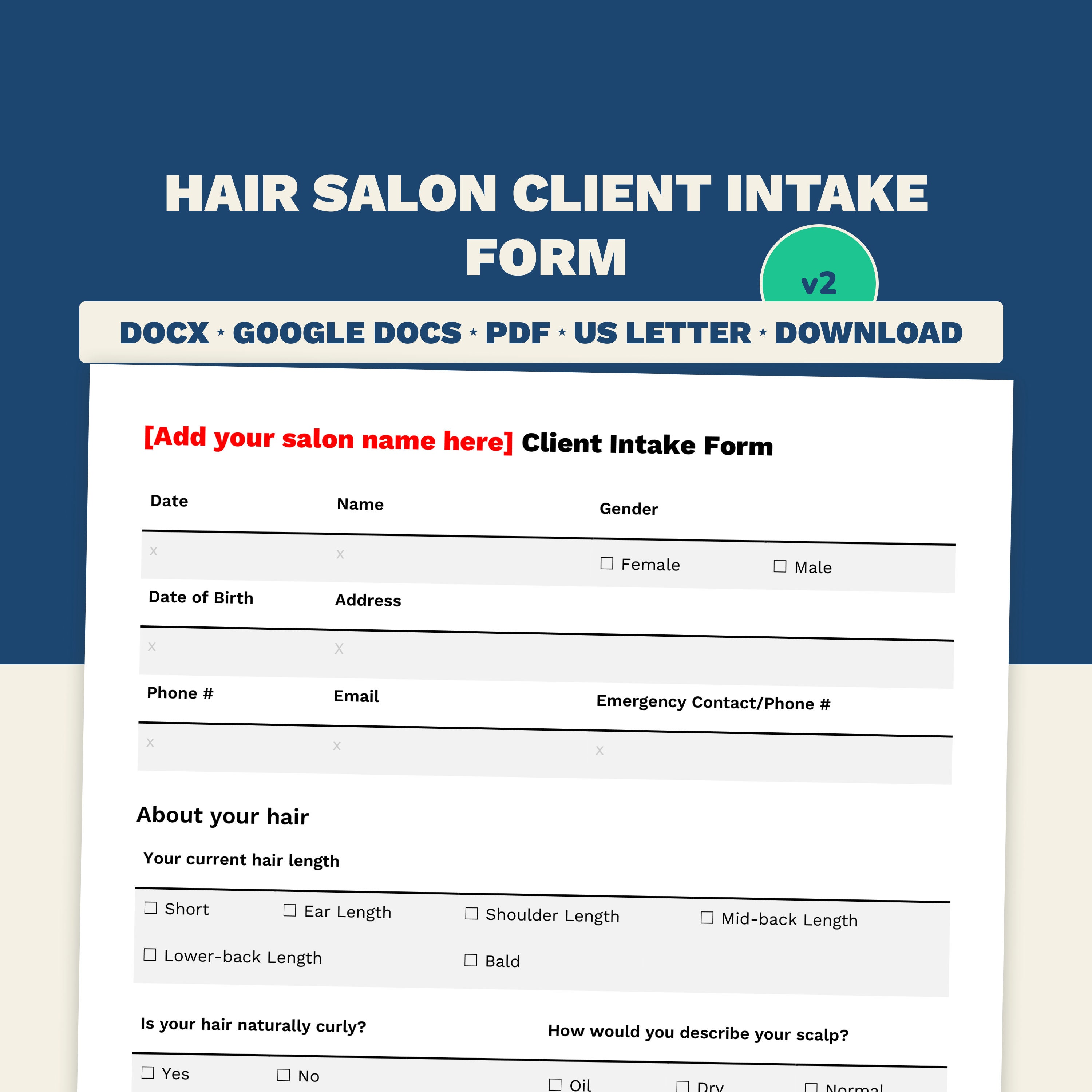 Hair Salon Client Intake Form Template | PDF | Microsoft Word | Google ...