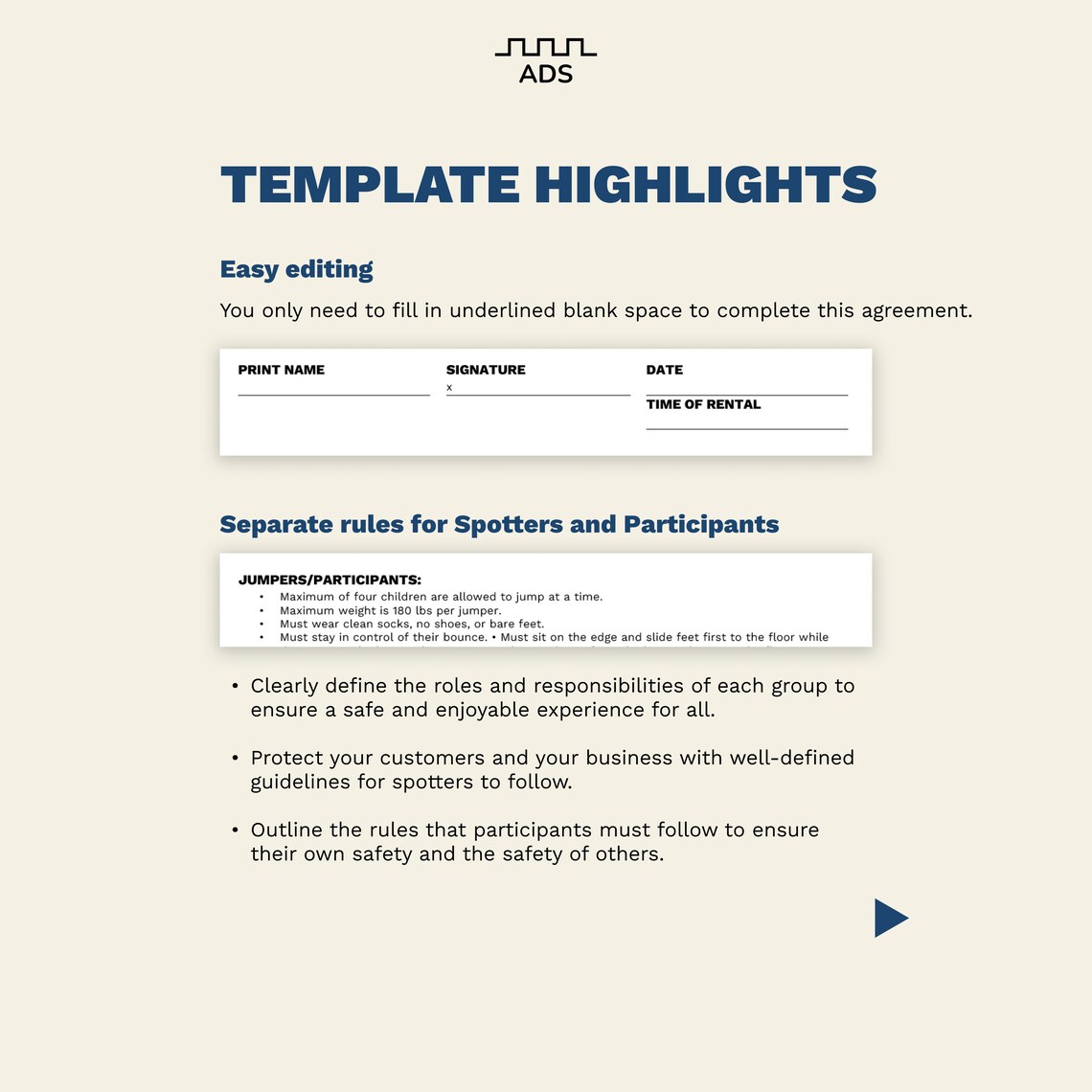 1 Page Bounce House Rental Agreement | Editable & Printable | Letter ...