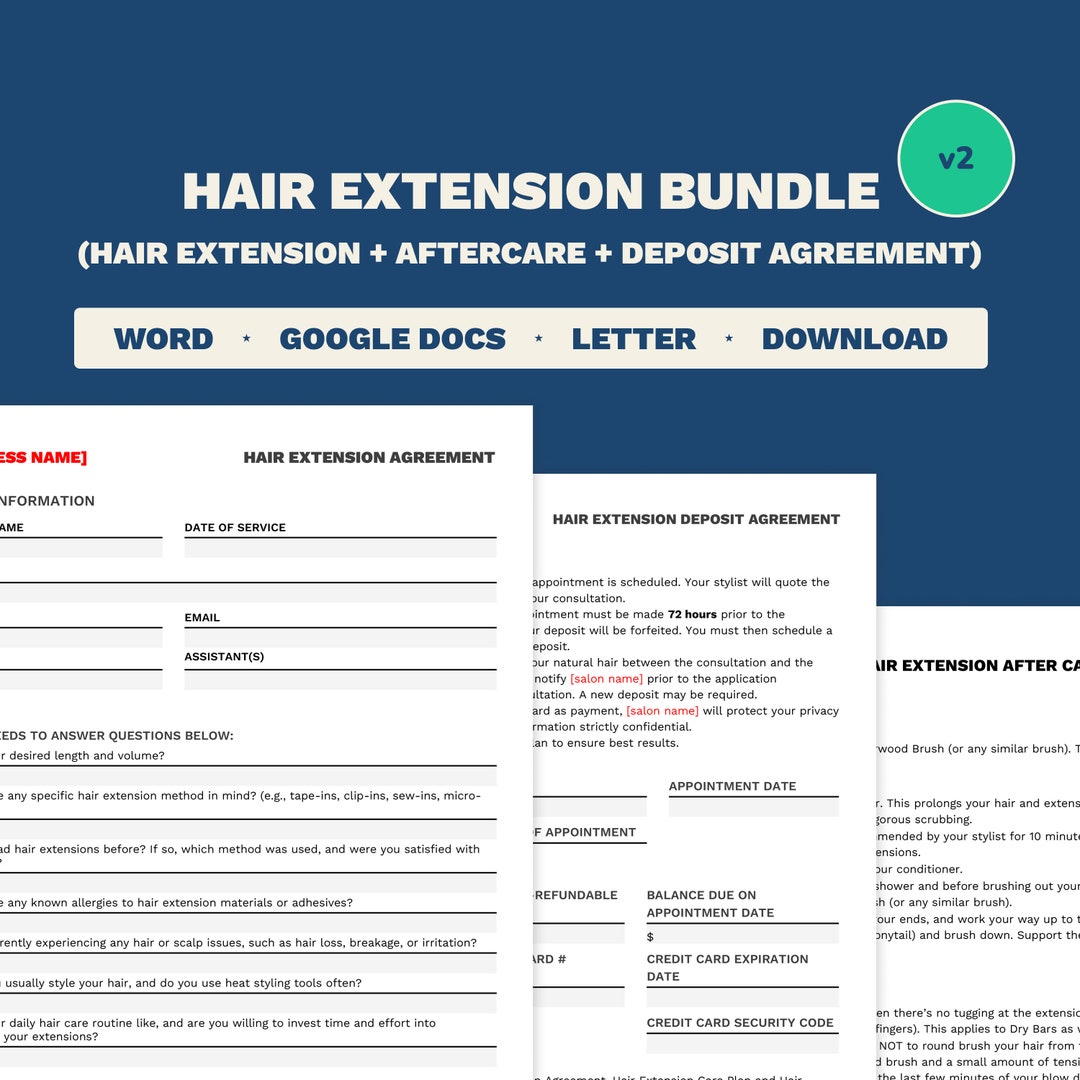 Hair Extensions Contract + Hair Extension Deposit Agreement + Hair ...