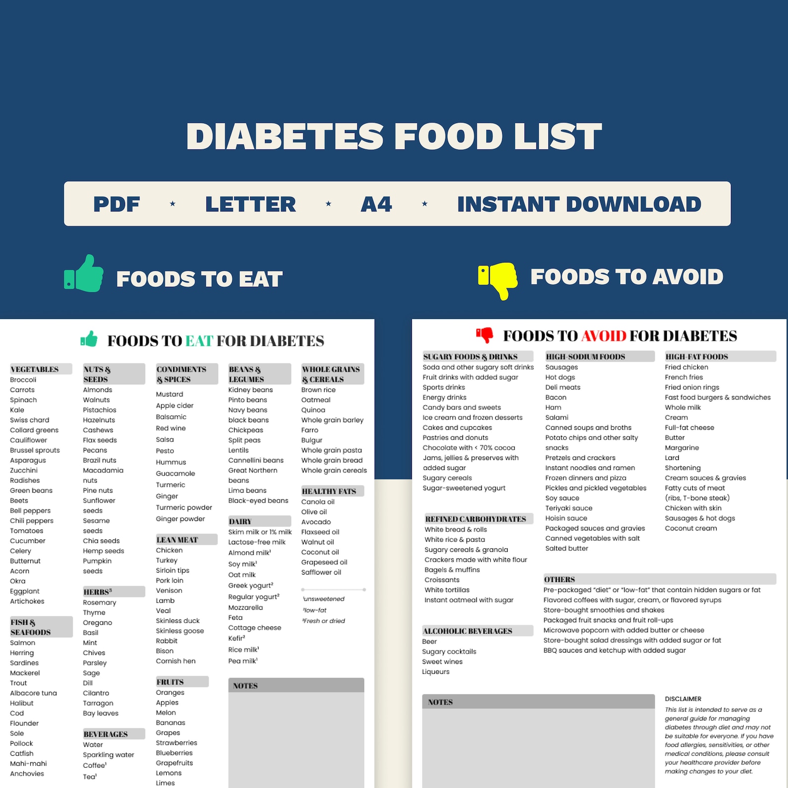 Ultimate Diabetic Food List - PDF Printable Guide - A4 & Letter Size ...