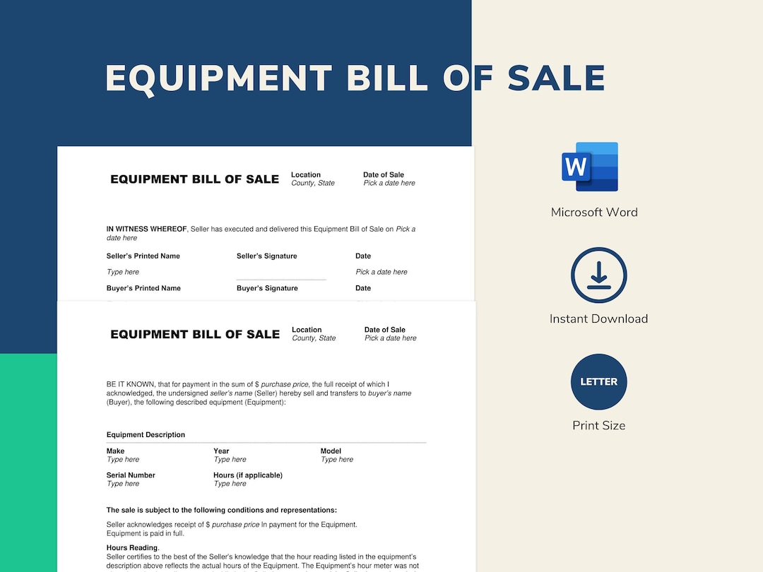Editable Equipment Bill of Sale Template | Microsoft Word (letter Size ...