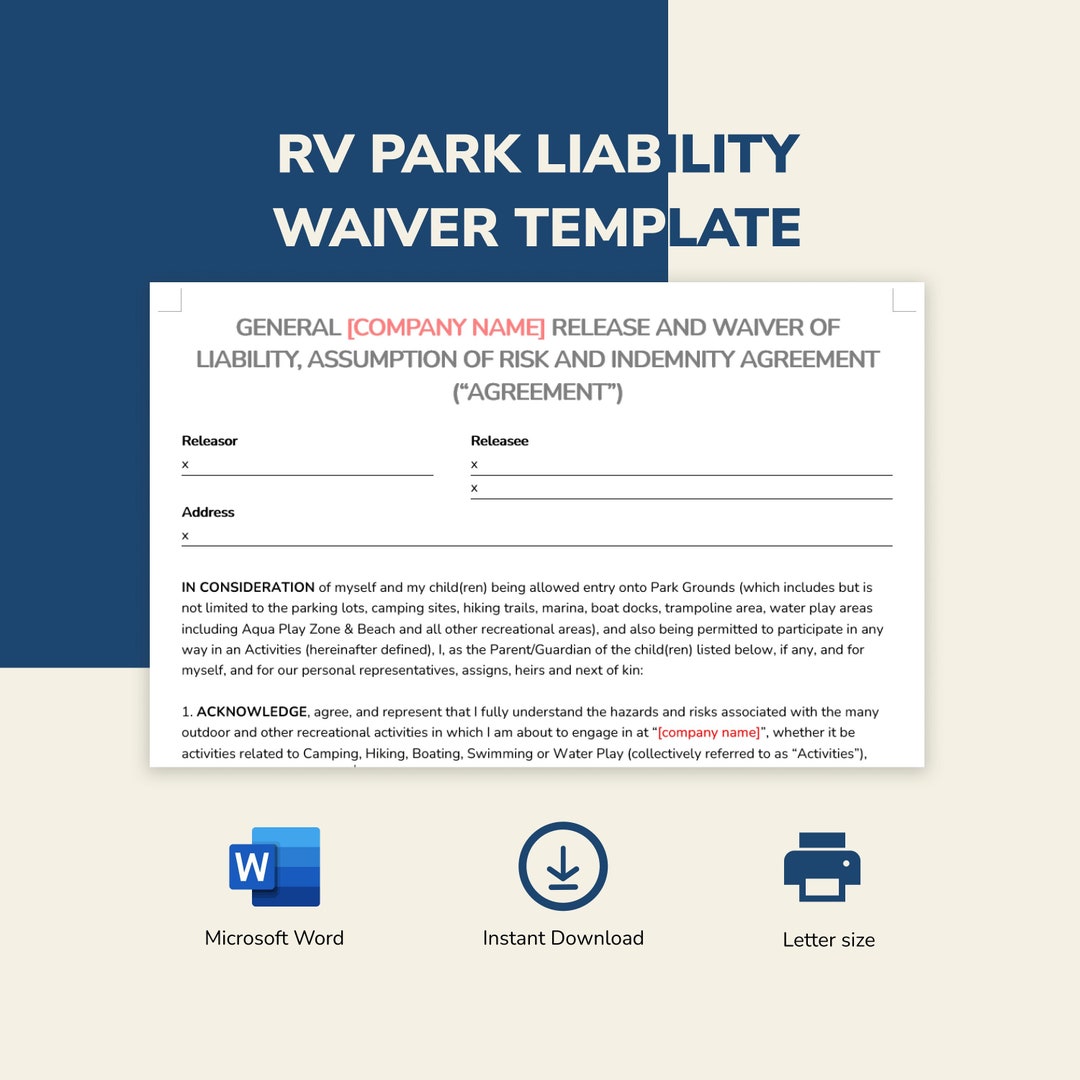 RV Park Liability Waiver Template Printable & Editable - Etsy UK