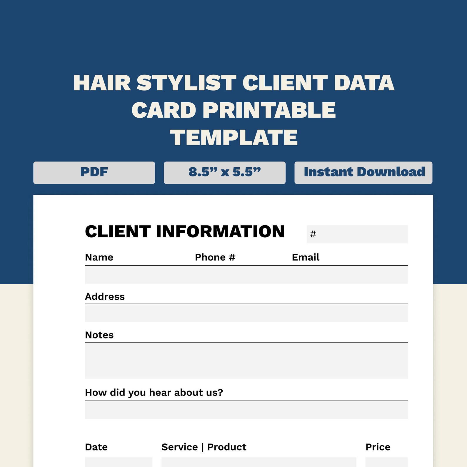 Printable Hair Stylist Client List Template | Client Profile Data Card ...