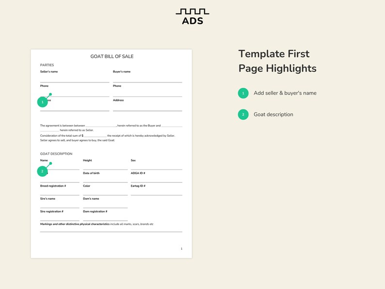 Printable Goat Bill of Template | Livestock Record (DOCX File) - Etsy