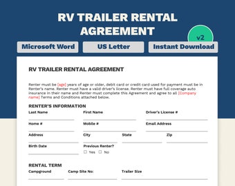 Printable RV Rental Agreement Short Term Rental RV Camper PDF - Etsy UK