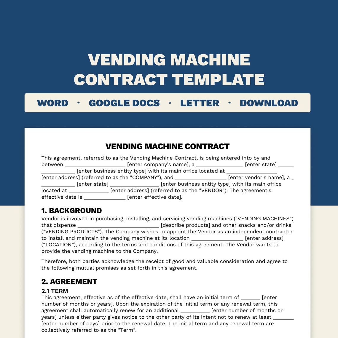 Vending Machine Contract Template: Editable, Printable (digital ...
