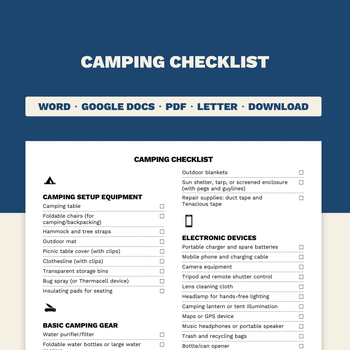 Ultimate Camping Checklist | Printable and Editable | Pre Written and ...