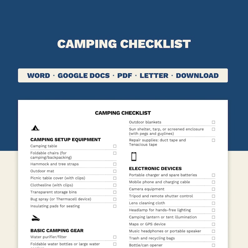 Ultimate Camping Checklist | Printable and Editable | Pre Written and ...
