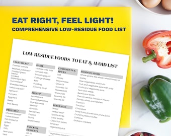 Low Residue Diet, Food List, Grocery List, Shopping List, Food Guide ...