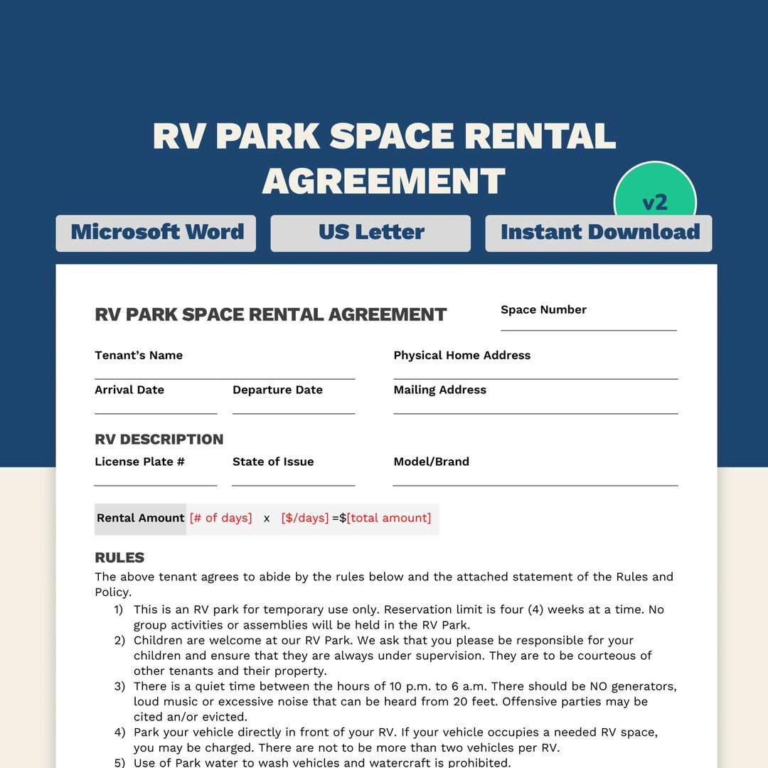RV Parking Space Rental Agreement RV Lot Rental Agreement Etsy