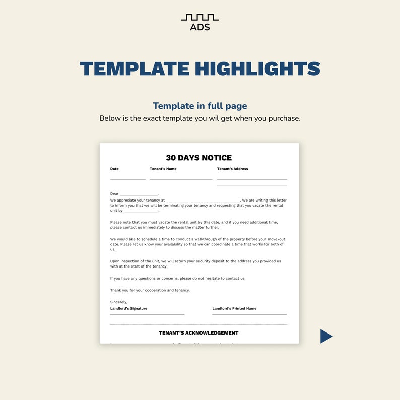 30 Days Notice Landlord to Tenant Microsoft Word & Google Docs Template ...