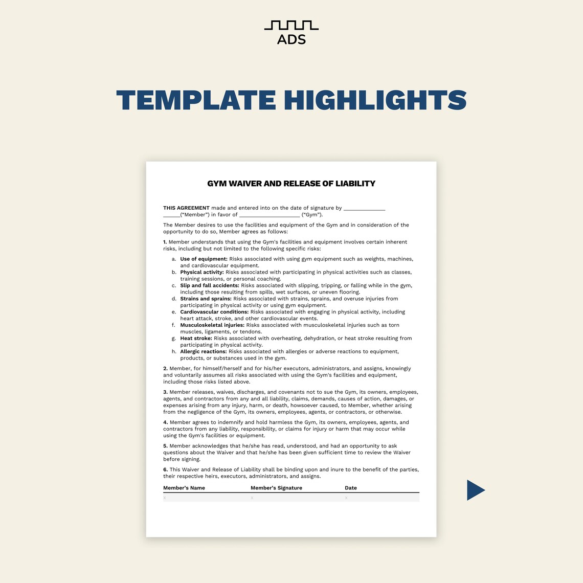 Gym Liability Waiver Template: Fitness Center Form (microsoft Word ...