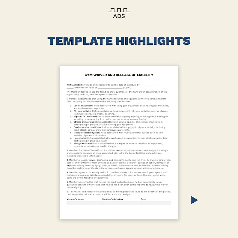 Gym Liability Waiver Template: Fitness Center Form (microsoft Word ...