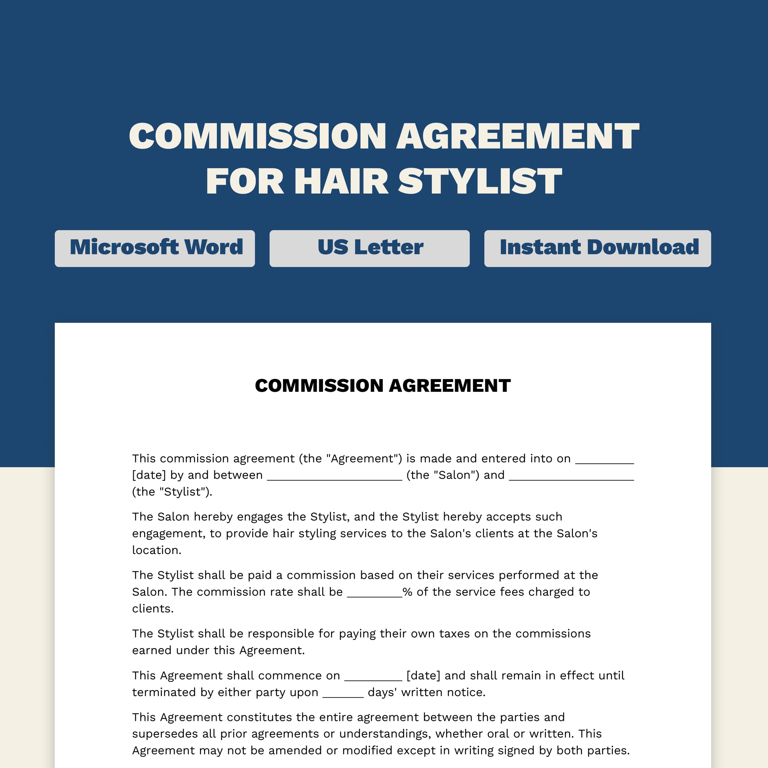 Hair Salon Commission Contract Template - prntbl ... Hair Salon Commission Contract Template - prntbl ...