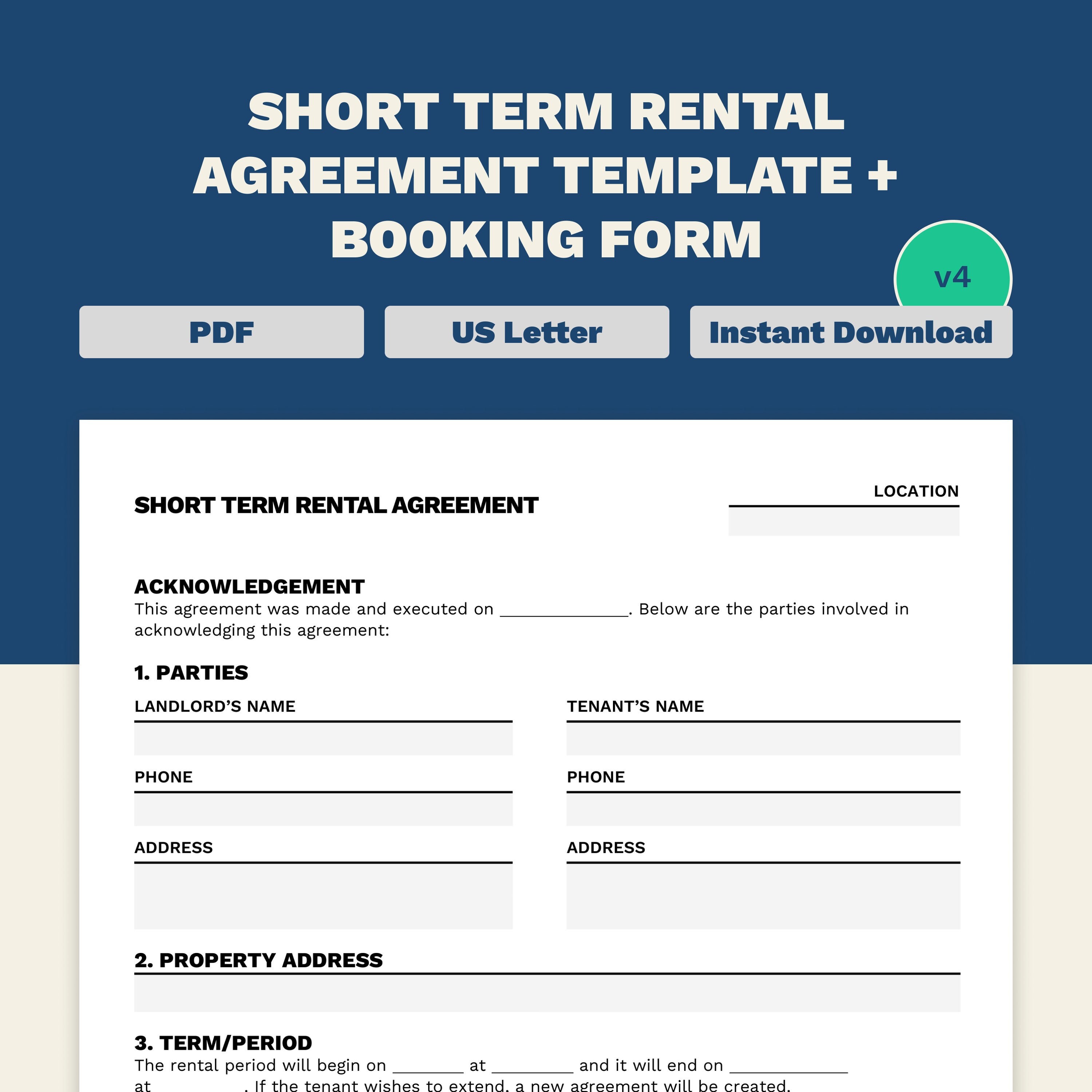 Printable Short Term Rental Agreement + Booking Form Included ...