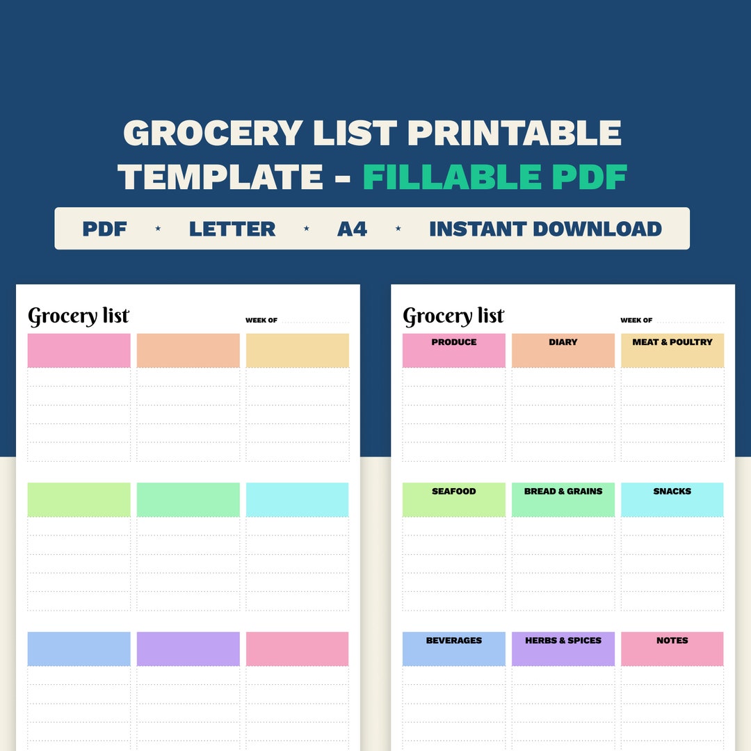 Fillable Grocery List Template | Organized Meal Planning | Eco-friendly ...