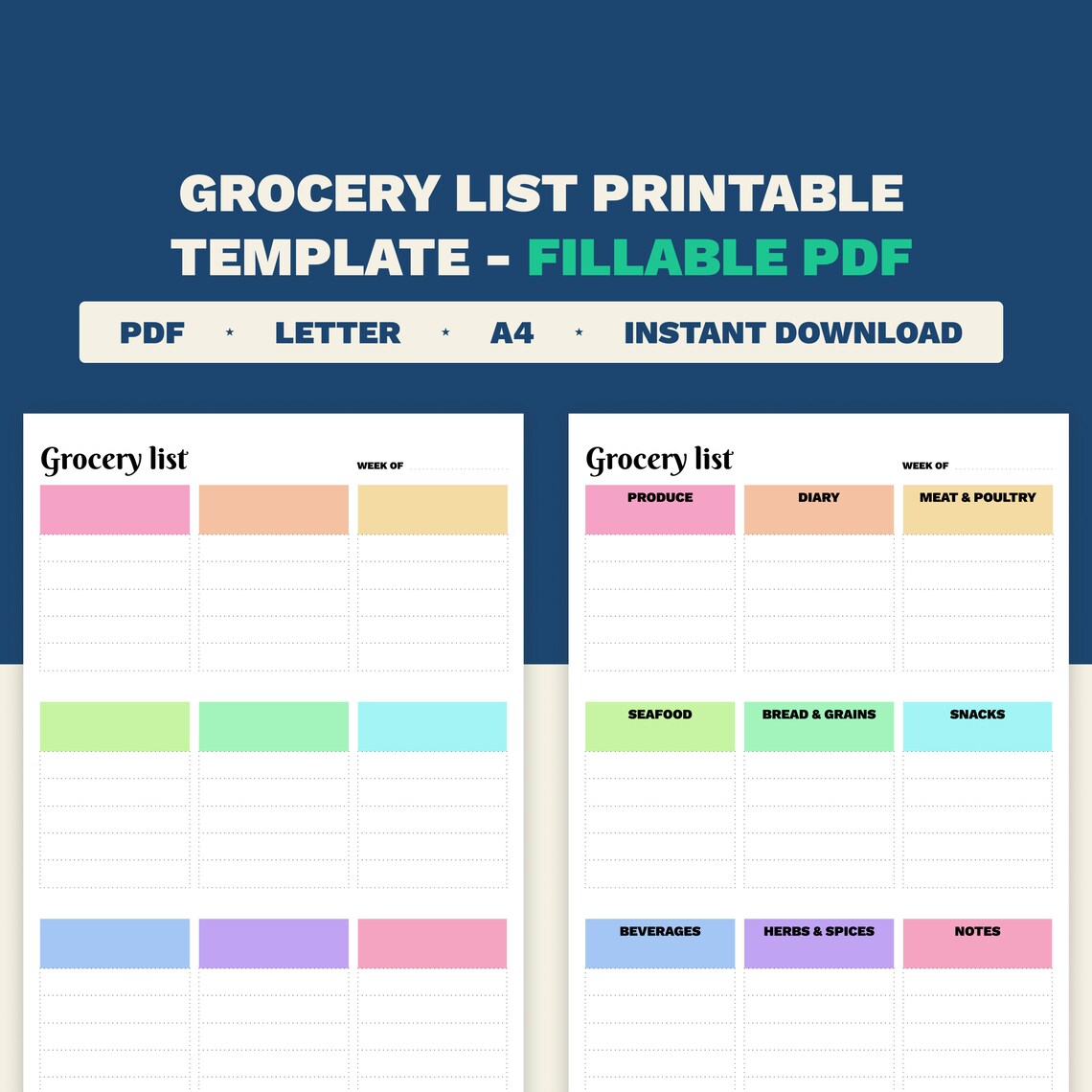 Fillable Grocery List Template Organized Meal Planning Eco-friendly ...