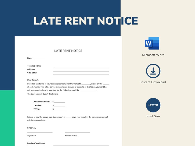 Late Rent Notice Past Due Rent Notice Template Late - Etsy
