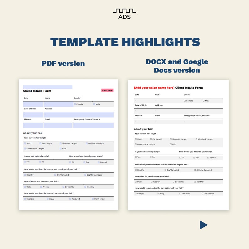 Hair Salon Client Intake Form Template (PDF, Word, Google Docs) - Etsy