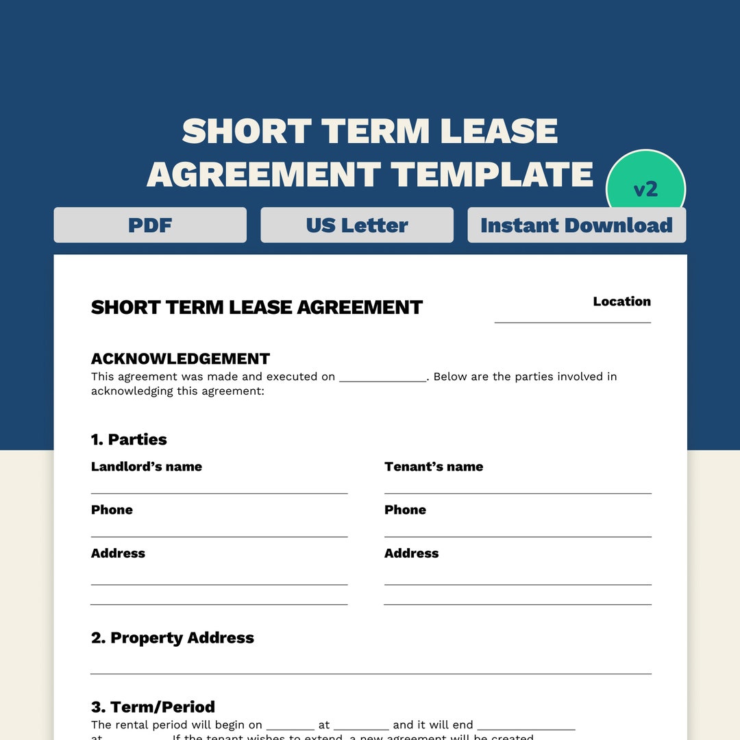 Printable Short Term Rental Agreement Fillable PDF Document - Etsy