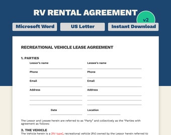 Printable RV Rental Agreement Short Term Rental RV Camper PDF - Etsy UK