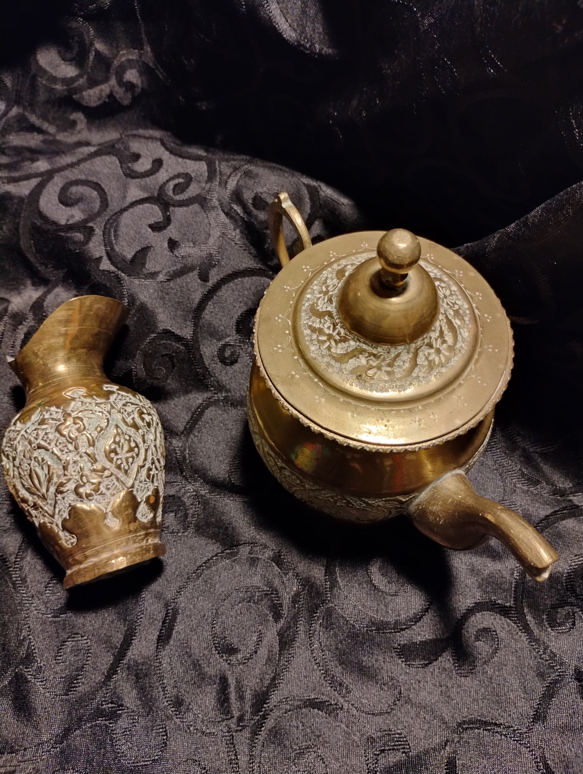 Persian Turkish Brass Etched Tea Pot Set, Antique Brass Tea Set - Etsy