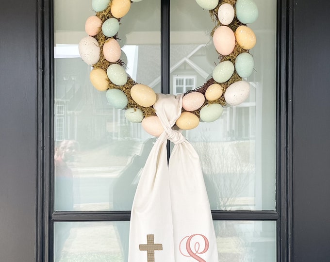 Easter Cross W/ Bow Wreath Sash, Monogram, Wreath Bow, Front Door ...
