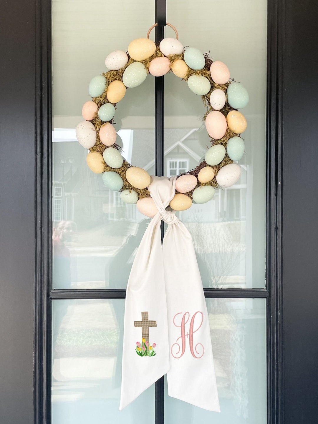 Wreath Sash Easter Wreath Sash Cross With Flowers - Etsy