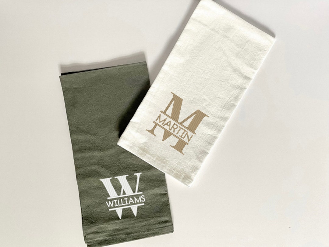 Split Monogram Tea Towel | Kitchen Tea Towel | Embroidery Tea Towel ...