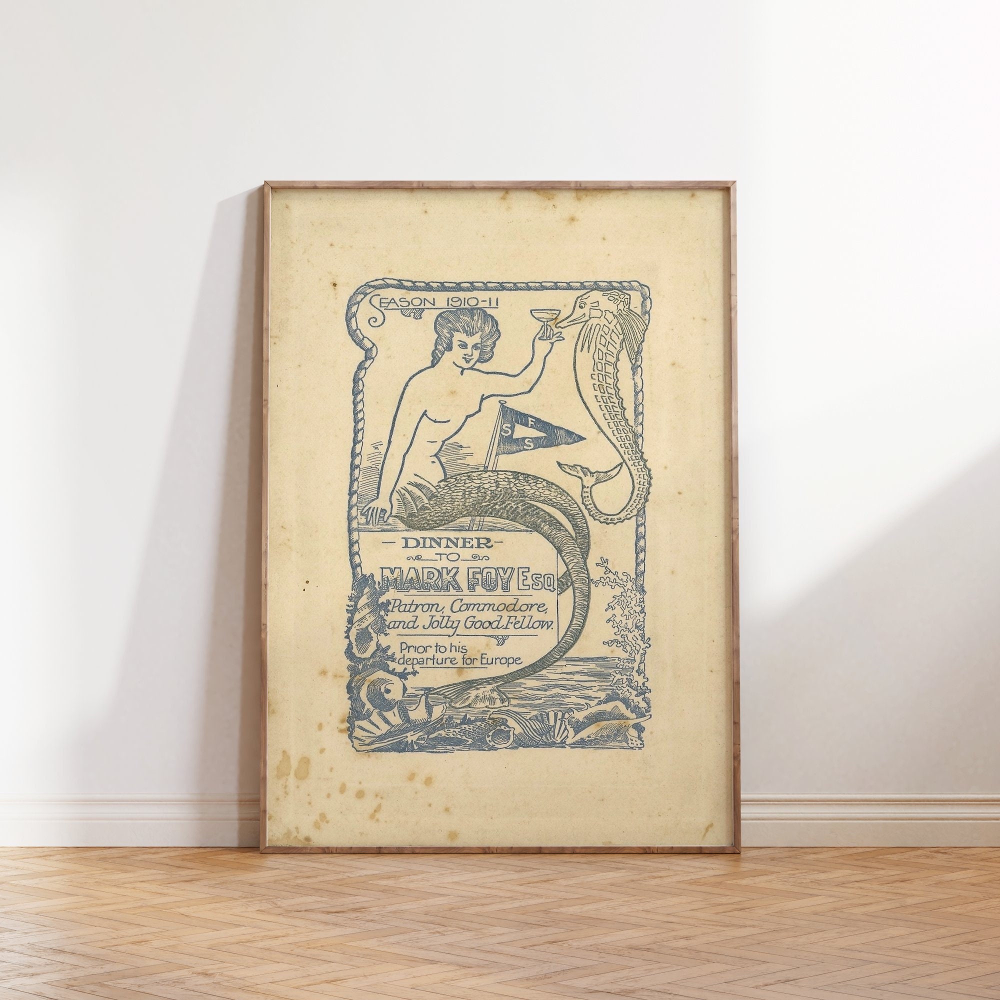 Vintage Mermaid Print, Vintage Nautical Coastal Home Decor, Coastal ...