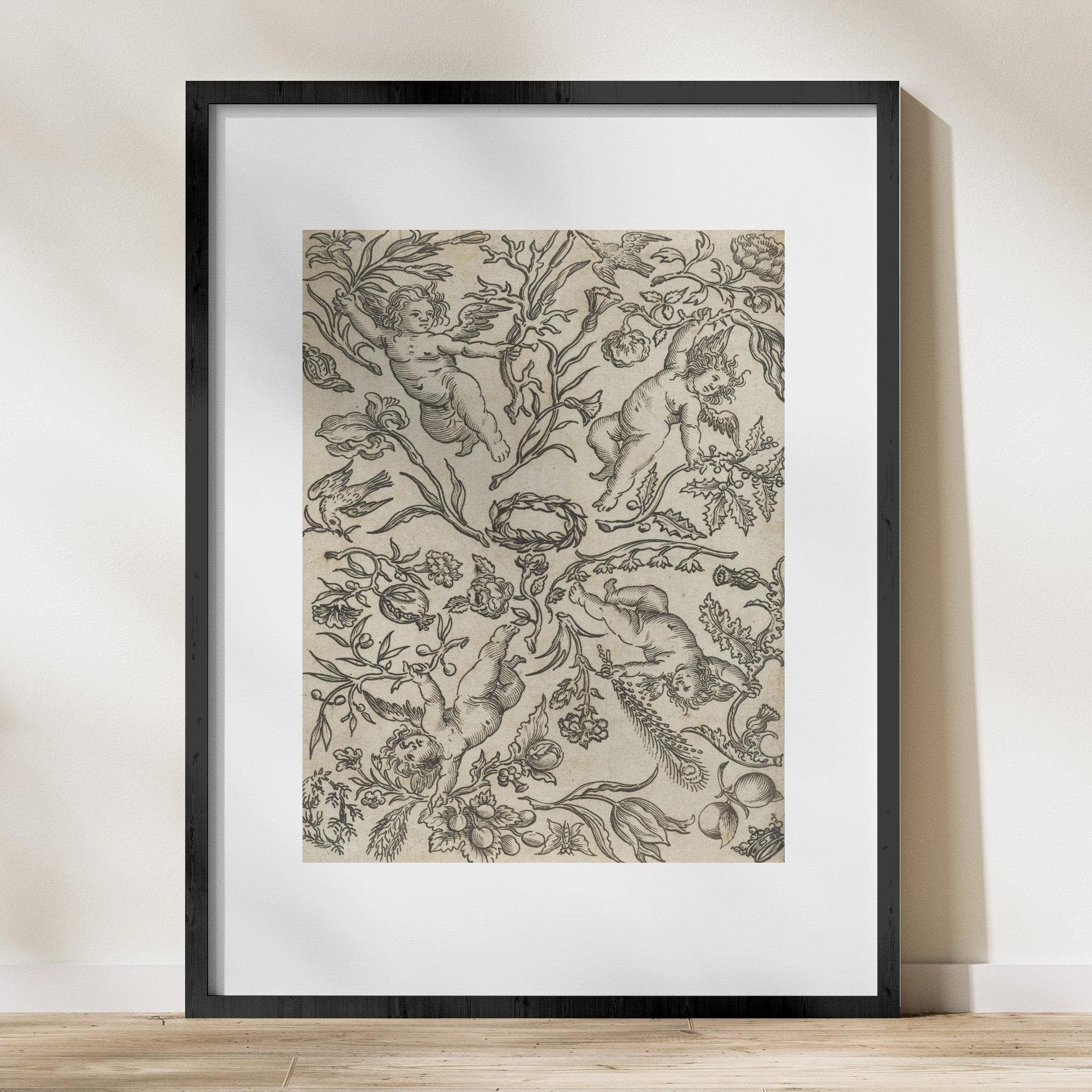 Printable Vintage Sketch of Cherubs,antique Angels Print,winged Putti ...