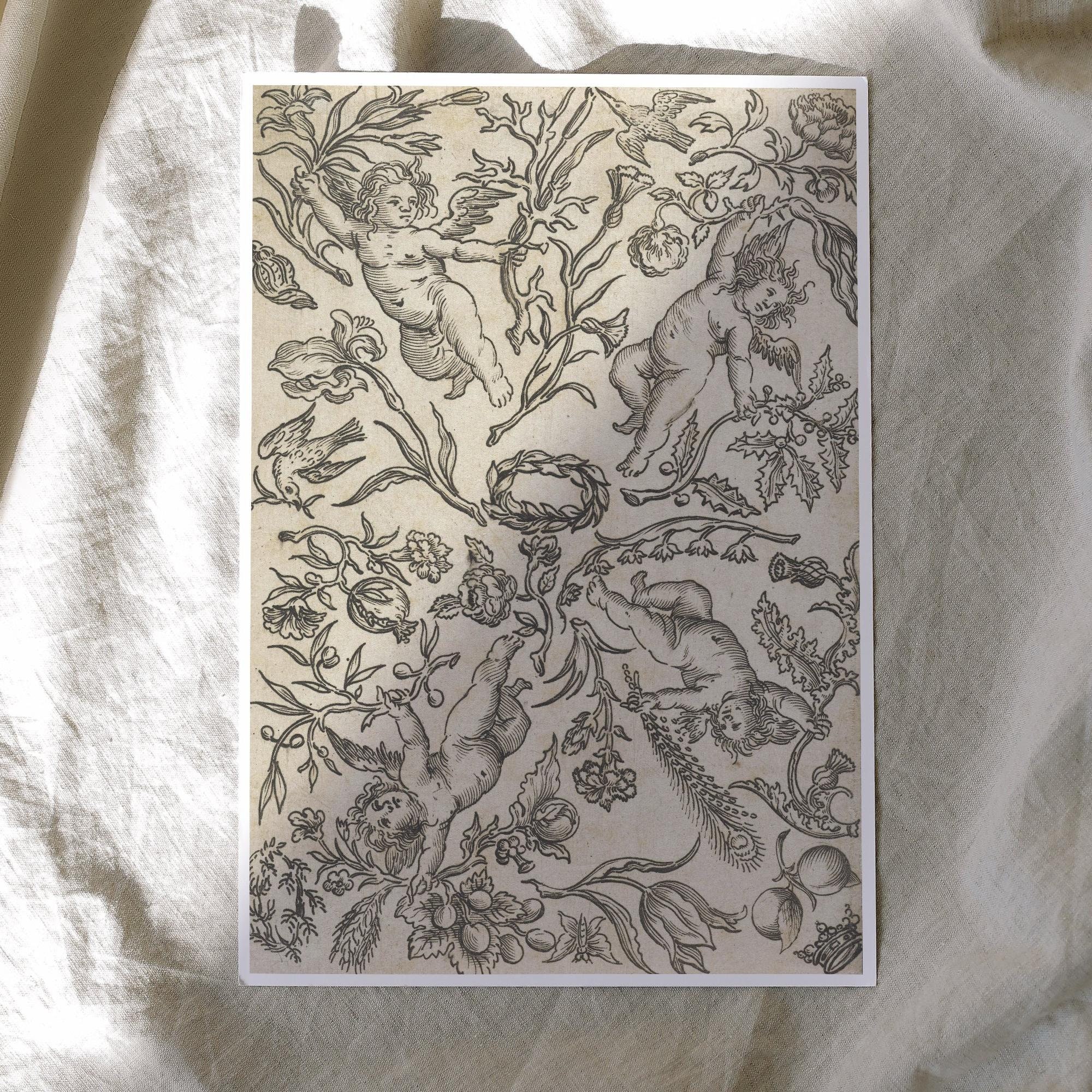 Printable Vintage Sketch of Cherubs,antique Angels Print,winged Putti ...