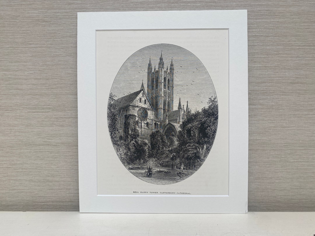 Antique Print of Bell Harry Tower Canterbury Cathedral (c.1875) Steel ...