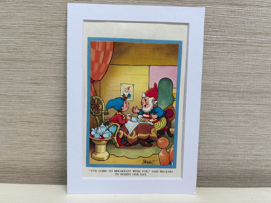 Noddy by Enid Blyton - 1940s Book Plate - " I've Come to Breakfast With ...