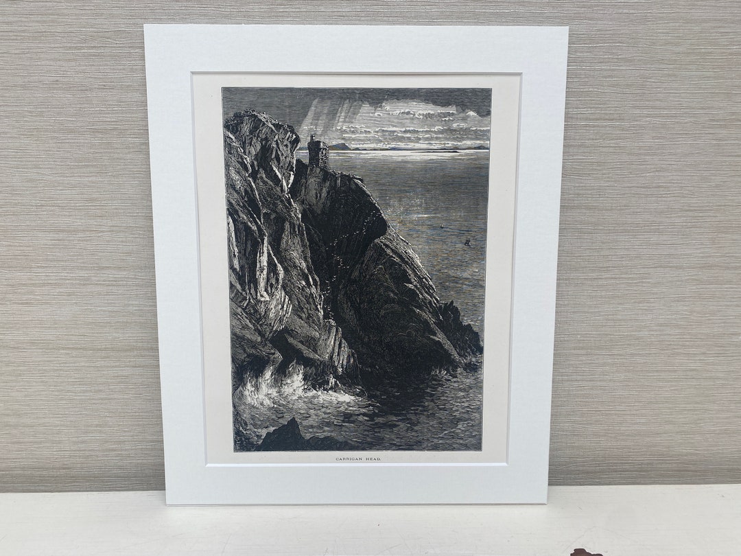 Antique Print of Carrigan Head Ireland (c.1875) Steel Engraving Mounted ...