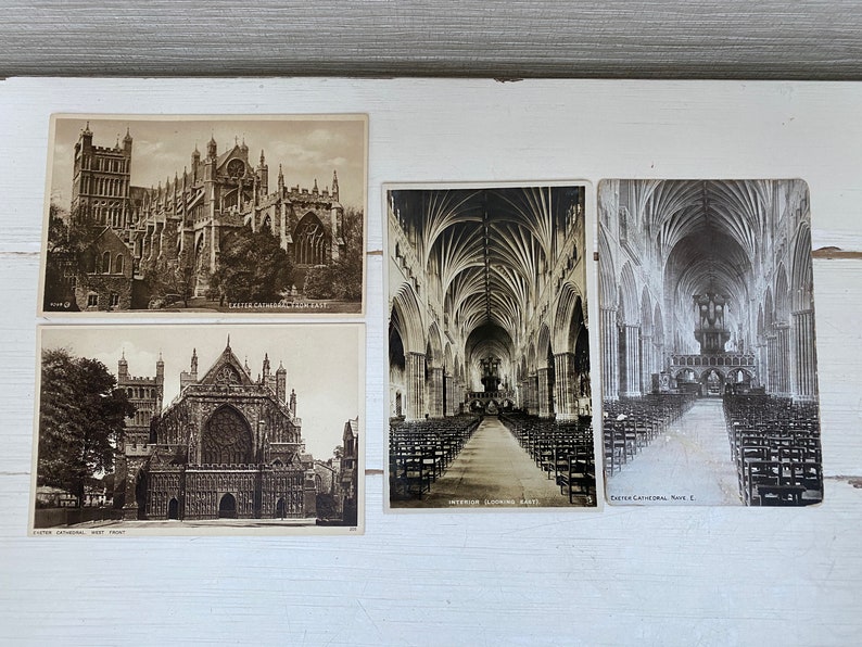 Exeter Cathedral Four Black and White Antique Vintage Postcards - Etsy