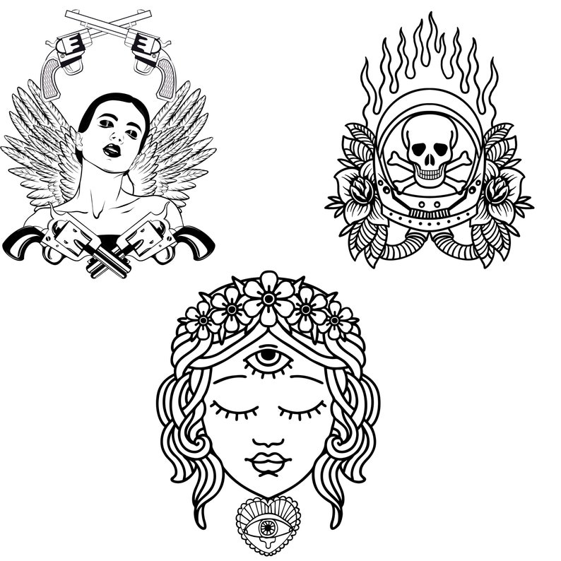 Tattoo Colouring Pages/ Digital Download/ 49 Unique Colouring Pages for ...