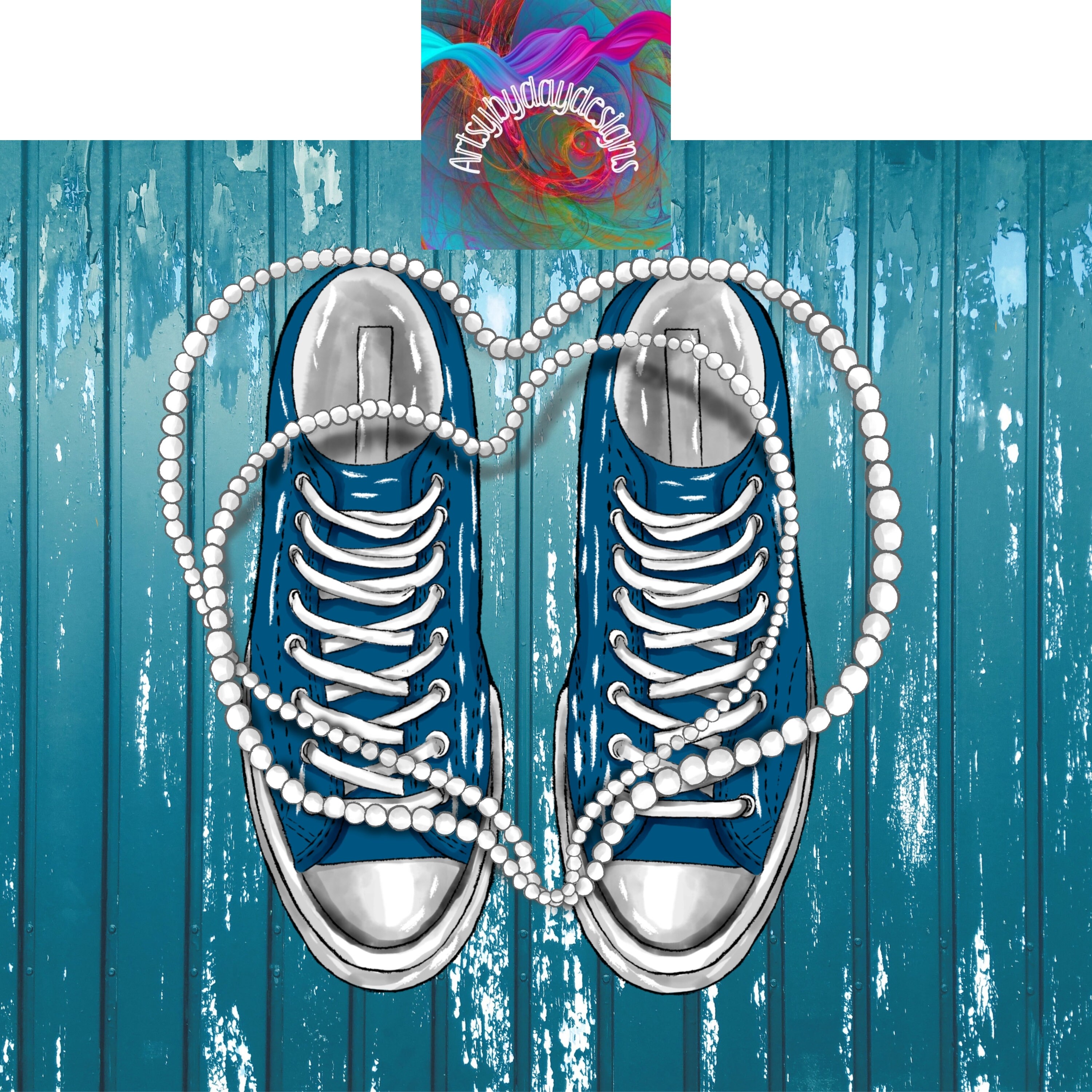 Sneaker Skinny Tumbler Wrap/ Converse Style/ Teal Blue & Pearls Tumbler ...
