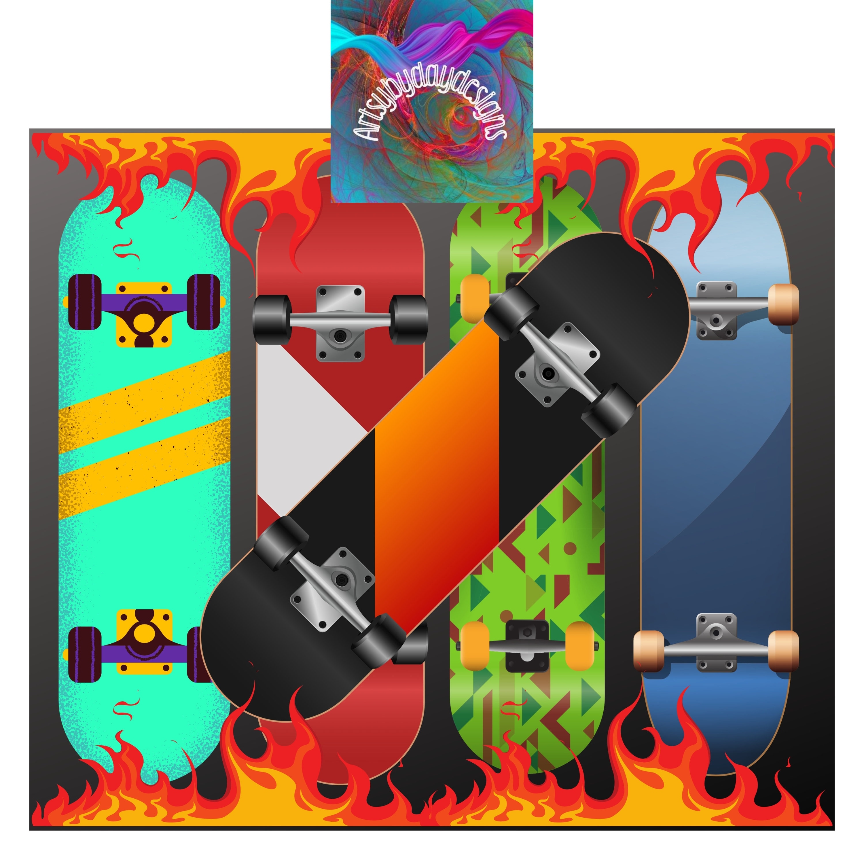 Skateboard Tumbler Wrap/ Skateboard Lovers/ Fiery Skateboarder Dudes ...